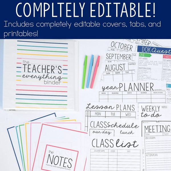 Teacher Everything Binder Bundle: Simple and Colorful – The Applicious ...