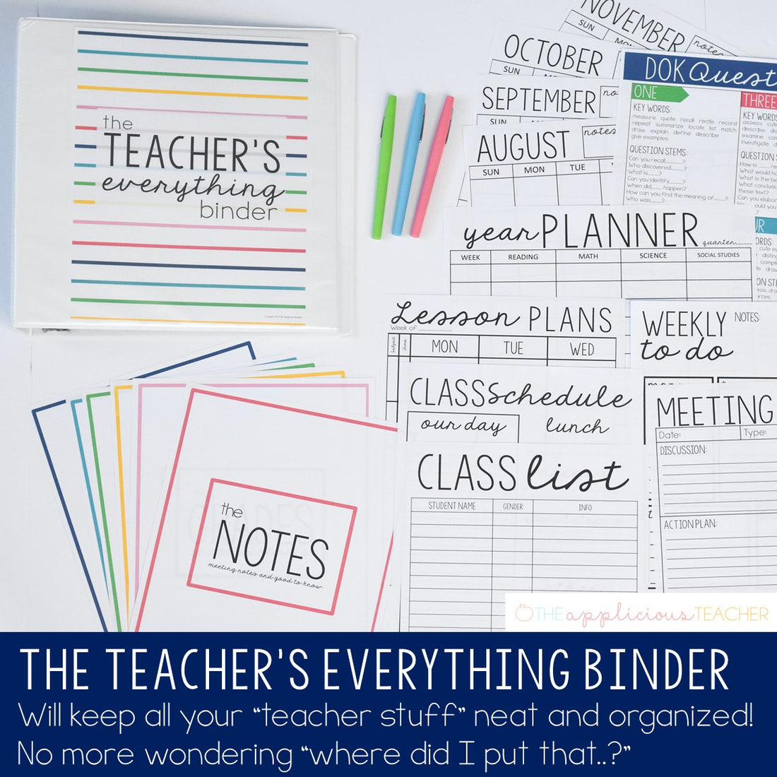 Teacher Everything Binder Bundle: Simple and Colorful – The Applicious ...